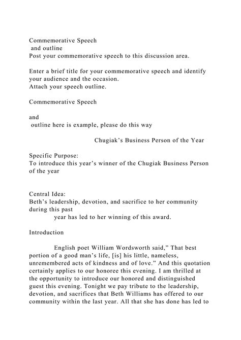 Commemorative Speech And Outline Post Your Commemorative Speech Docx