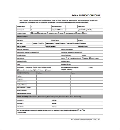 Loan Application Form Template