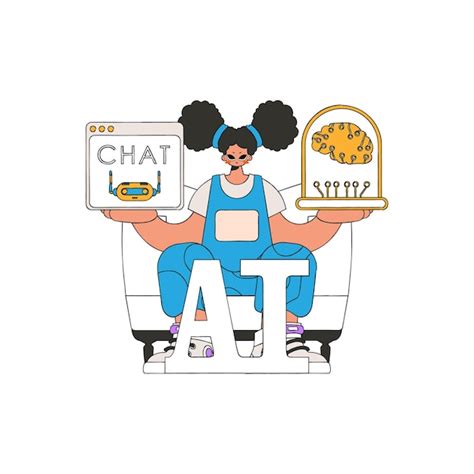 벡터 이미지로 묘사된 Ai와 대화하는 소녀 프리미엄 벡터