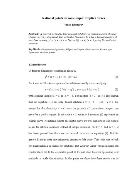 Super Elliptic Curves Pdf Fermats Last Theorem Equations