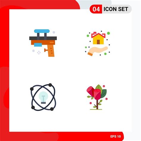 User Interface Pack Of 4 Basic Flat Icons Of Fun Shelter Toy Hand Bulb Editable Vector Design