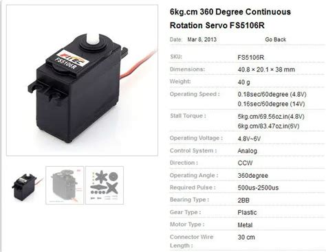 Feetechfitec Robot Servo Fs5106r 360 Degree Rotation Servo Buy 360 Degree Rotation Servo