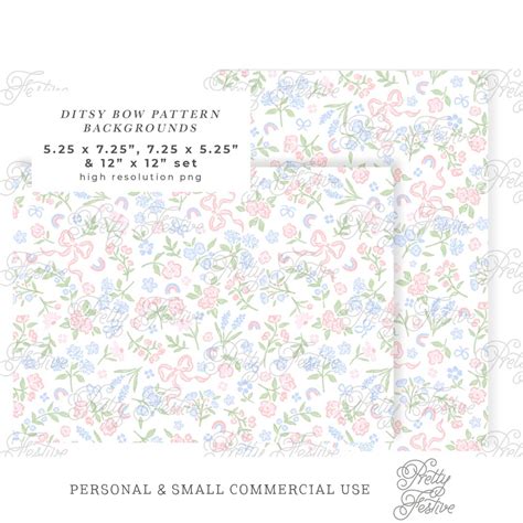 Floral And Bow Pastel Ditsy Printable Background Papers 7x5 Cute Ditsy Digital Background Design