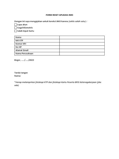 Formulir Reset Jmo Pdf
