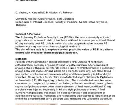 Pulmonary Embolism Severity Index Pesi Is A Predictor Of Mid Term