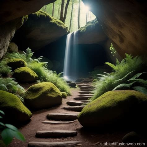 Realistic Forest Cave Entrance Stable Diffusion Online