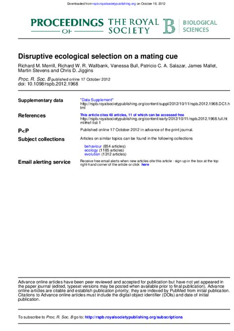 Pdf Disruptive Ecological Selection On A Mating Cue