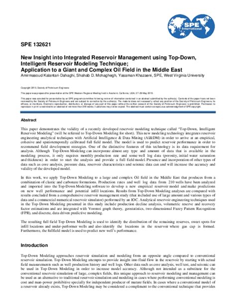Pdf New Insight Into Integrated Reservoir Management Using Top Down