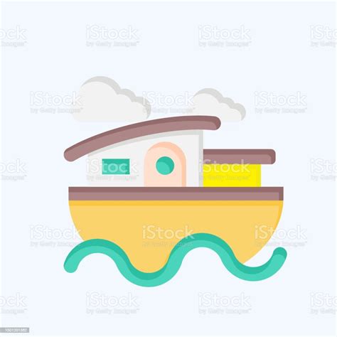Icon House Boat Terkait Dengan Simbol Akomodasi Gaya Datar Desain