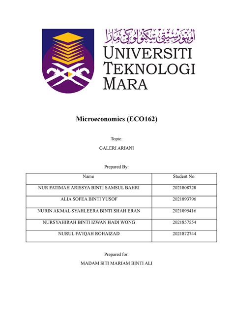Eco162 Group 1 Assignment Report Microeconomics Eco162 Topic