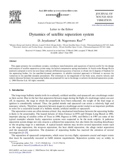 Pdf Dynamics Of Satellite Separation System