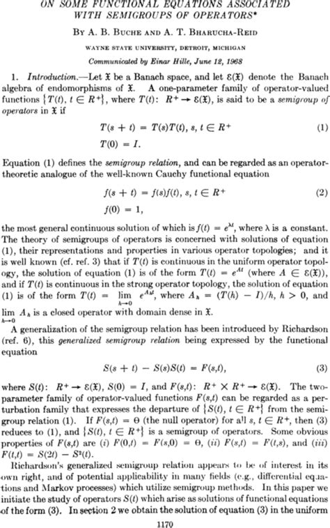 on some functional equations associated with semigroups of operators