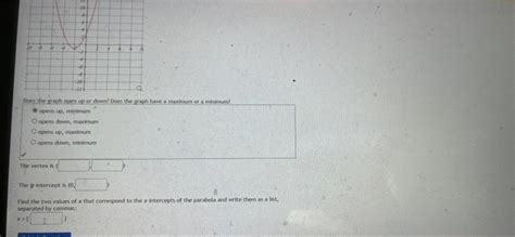Solved Does The Graph Open Up Or Down Does The Graph Have