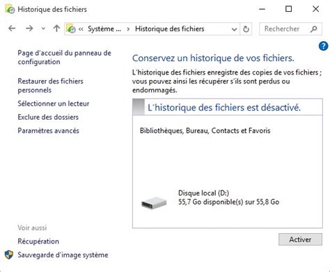 Windows 10 Historique des fichiers Médiaforma