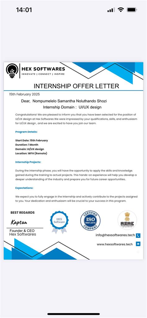 Hex Hexsoftwares Hexsoftwaresinternship Nompumelelo Samantha