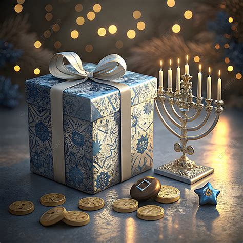 Hanukka Festival D Rendered Scene With Beautifully Wrapped Presents