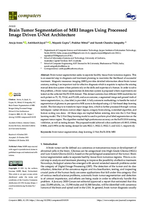 pdf brain tumor segmentation of mri images using processed image