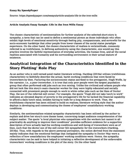 📚 Article Analysis Essay Sample Life In The Iron Mills