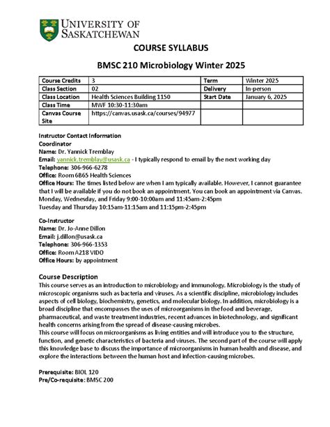 BMSC 210 Microbiology Course Syllabus Winter 2025 Studocu