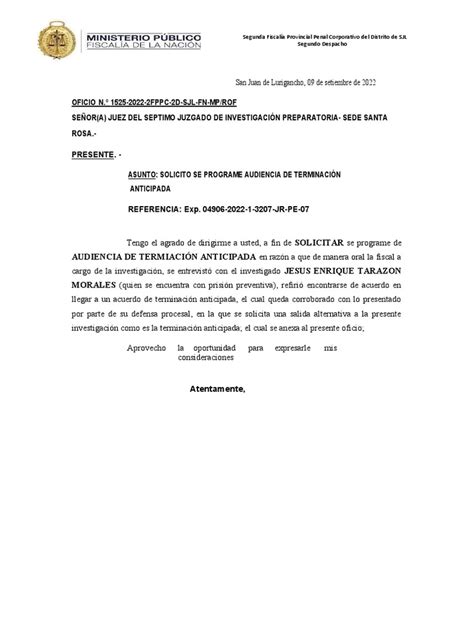 Oficio Anexa Carpeta Pdf Procedimiento Criminal Ley Pública