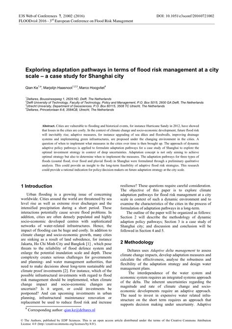 Pdf Exploring Adaptation Pathways In Terms Of Flood Risk Management At A City Scale A Case