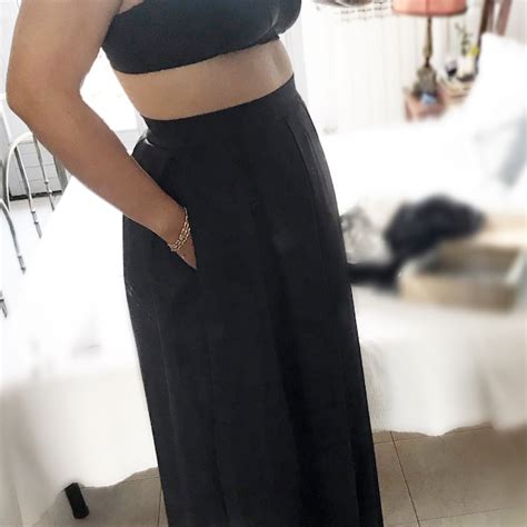 Elegant A Line Black Skirt Maxi Skirt With Pleats Classic Floor Length Skirt With Pockets
