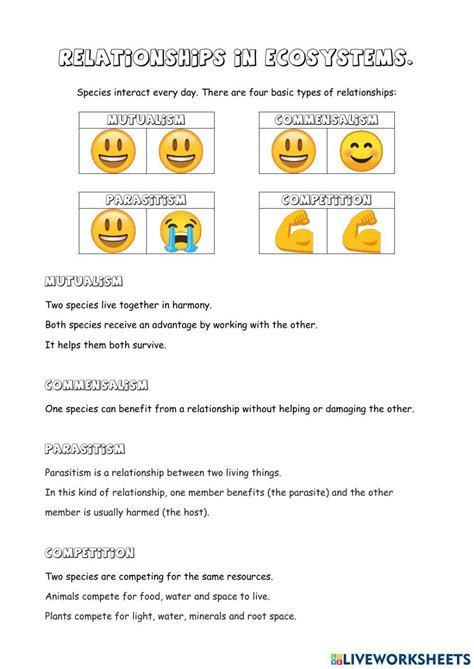 Relationships In Ecosystems Worksheet Live Worksheets Worksheets