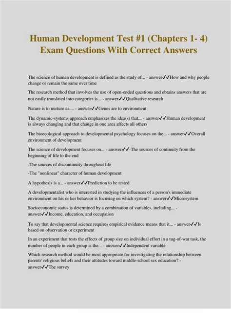 Human Development Test 1 Chapters 1 4 Exam Questions With Correct Answers Human