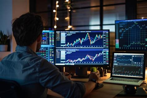 A Man Sits At A Desk With A Computer And A Graph Showing The Graph