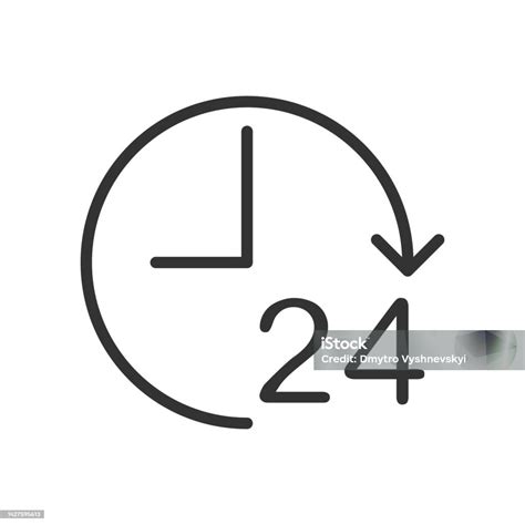 24 시간 시계 개요 벡터 아이콘 24 시간 시계 스톡 벡터 아이콘 웹 모바일 앱 및 Ui 디자인 2에 대한 스톡 벡터 아트 및