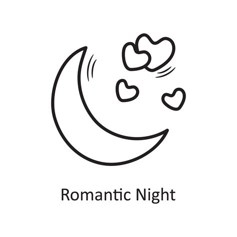 Romantic Night Vector Outline Hand Draw Icon Design Illustration