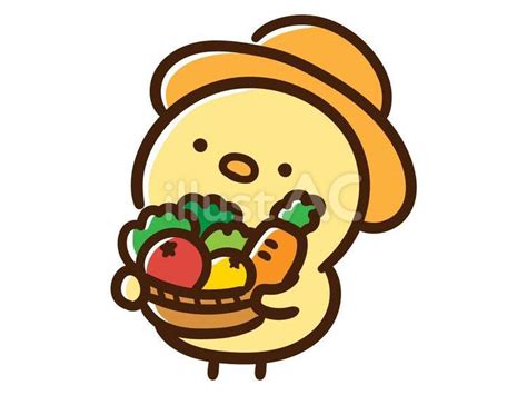 新鮮な野菜を持つ農家なかわいいひよこイラスト No 23227773｜無料イラスト・フリー素材なら「イラストac」