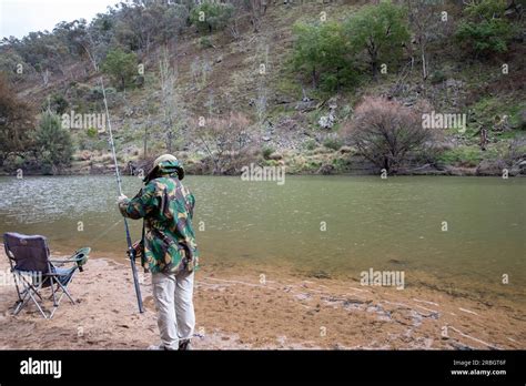 July 2023 Australian Man Fishing For Carp Fish In There Macquarie