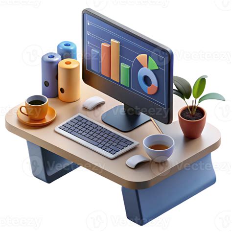 Modern Office Desk Setup Featuring Computer Stylish Accessories Coffee