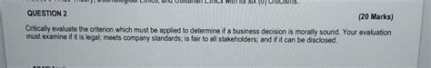 Solved QUESTION 2 (20 Marks) Critically evaluate the | Chegg.com