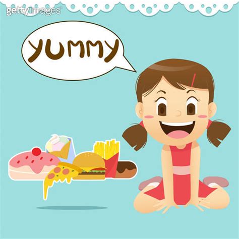 Cute Girl Loves To Eat Junk Food And Dessert 이미지 1256091103 게티이미지뱅크
