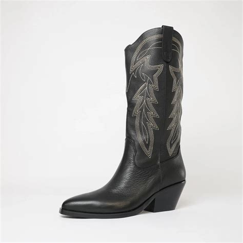 Riding Black Leather Gold Embroidery Knee High Boots By Mollini Shouz