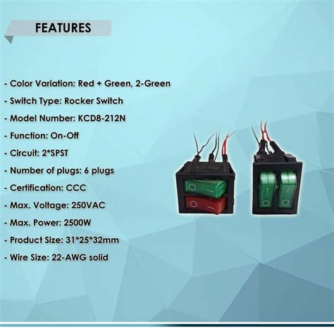 ROCKER DUAL SWITCH KCD N PIN ON OFF With WIRE DUAL SWITCH WITH LED LIGHTS A VAC TV