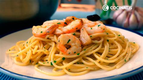 Spaghetti al ajillo con gambas súper sabrosos