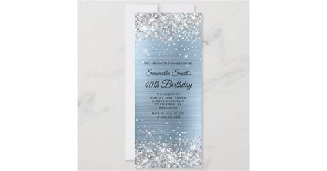 Silver Glitter Light Blue Foil 40th Birthday Invitation Zazzle