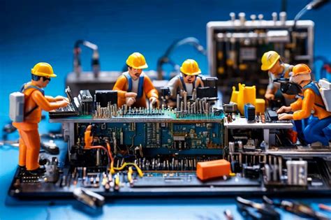 Miniature Technicians Team Of Engineers Repairing Computer Stock Illustration Illustration Of