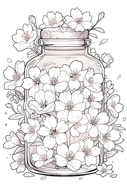 Premium Ai Image Coloring Pages Of Flowers In A Jar Generative Ai