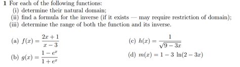 solved 1 for each of the following functions i determine