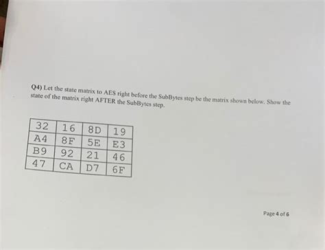 Solved Q4 Let The State Matrix To Aes Right Before The