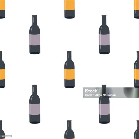 와인 병 원활한 패턴 알코올 음료 질감 벽지 템플릿입니다 알코올 음료의 병 흰색 배경에 인쇄 가능한 장식 요소 0명에 대한 스톡 벡터 아트 및 기타 이미지 Istock
