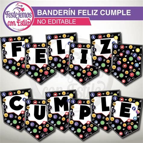 Redes Sociales Banderín Feliz Cumple Festejemos Con Estilo