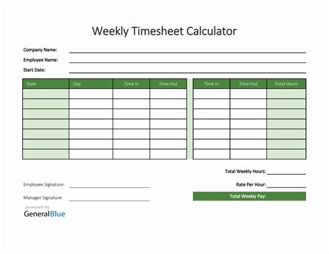 Free Excel Weekly Timesheet Templates