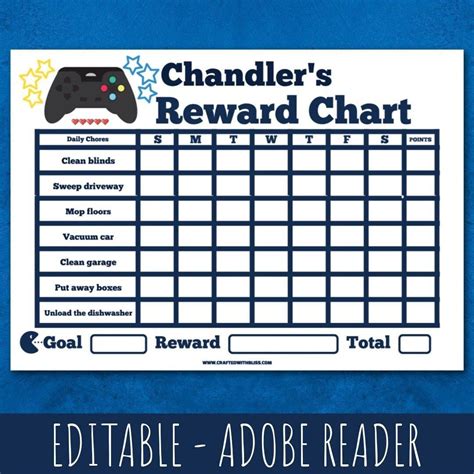 Editable Reward Chart Printable Video Game Reward Chart For Boys