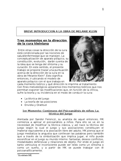 Articulo Melanie Klein Pdf Psicoanálisis Neurosis