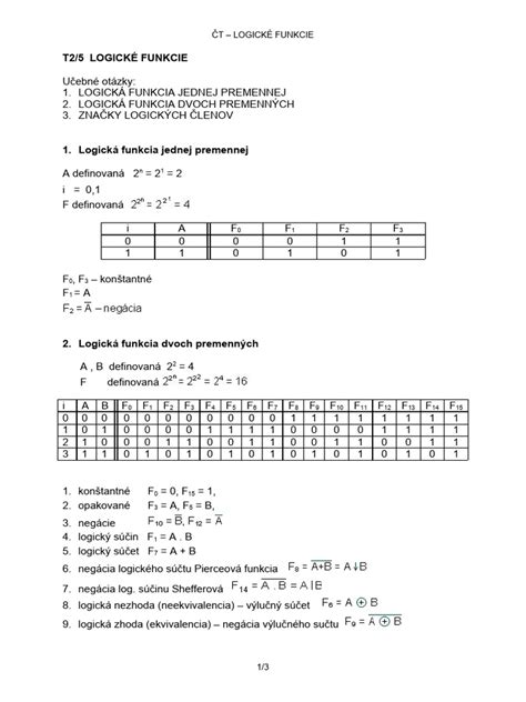 T2 5 Logické Funkcie Pdf